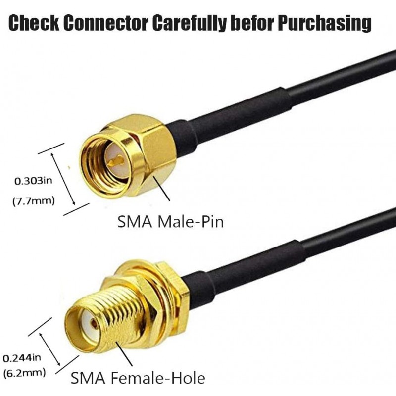 Cable de Extensión Coaxial RP-SMA Tipo Conector Macho con Pin 0.5m