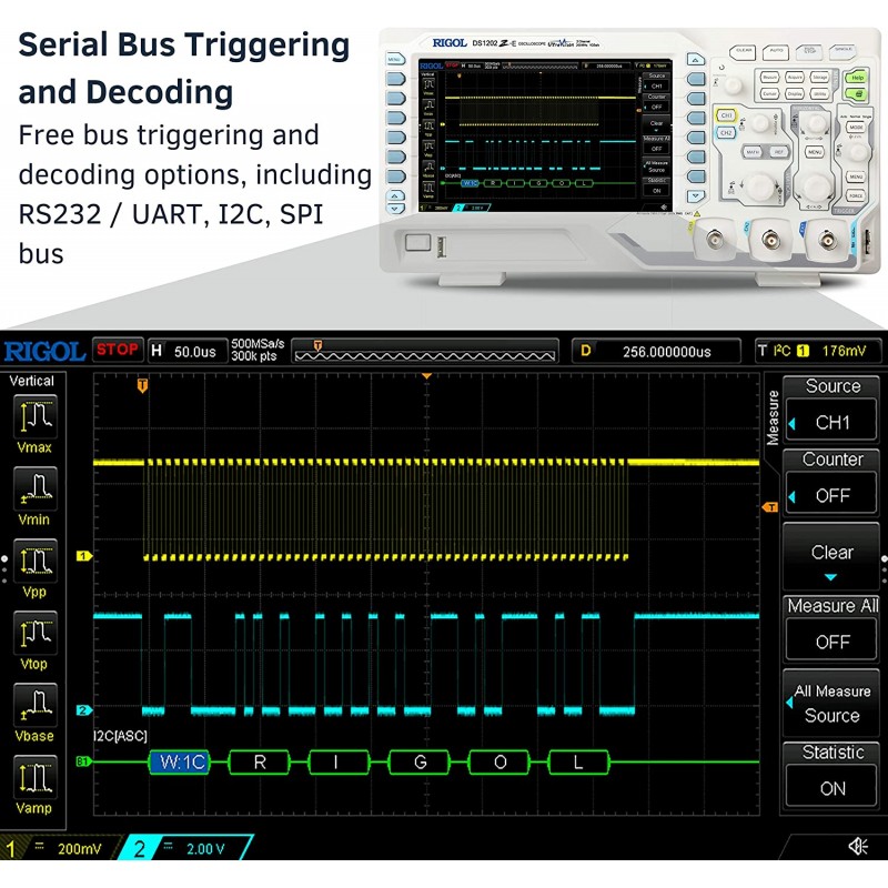 Osciloscopio Digital RIGOL DS1202z-E 2 Canales 200 MHZ 1GS/s