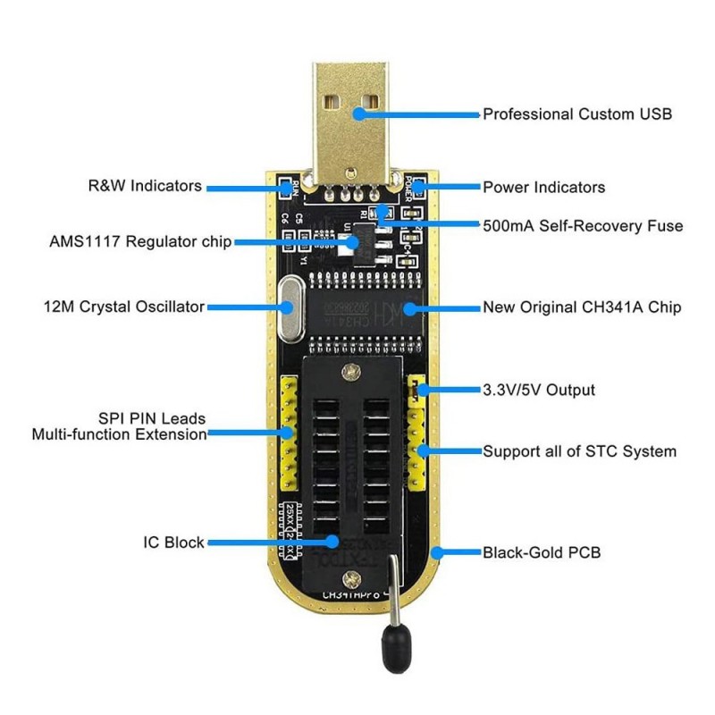 Programador USB CH341 con Base1.8v SPI Flash Sop8 Dip8 W25 Tipo Set #2: CH341 + Socket de ...
