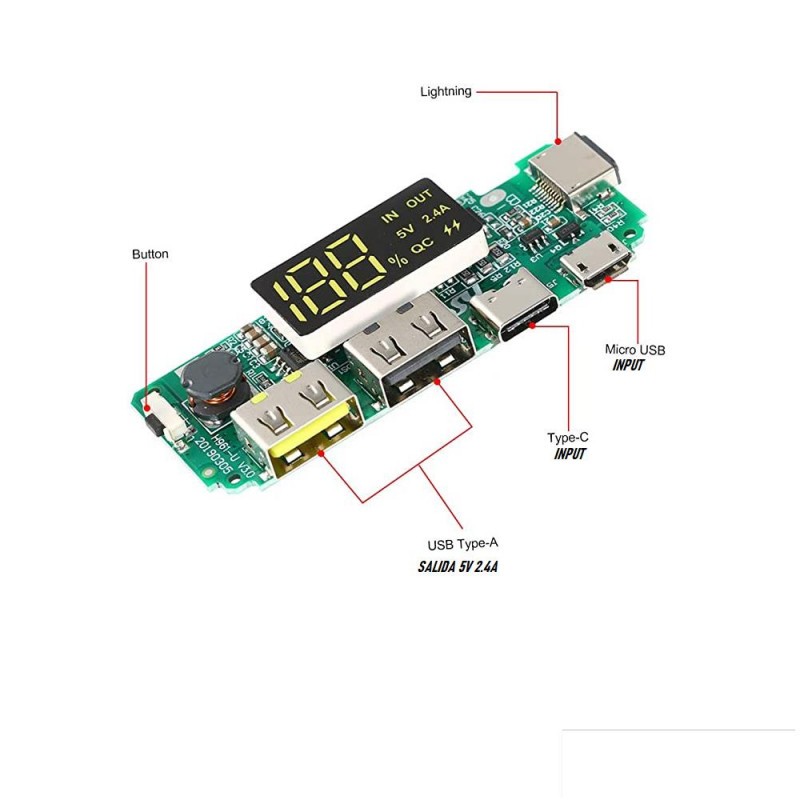Modulo de Carga para Baterias de Litio 18650 5V 2.4A Input USB-C ...