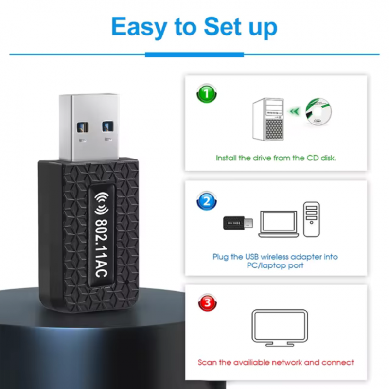 Adaptador Wifi USB 3.0 banda dual 2.4G y 5.8G 1300MBPS AC1300-6B14