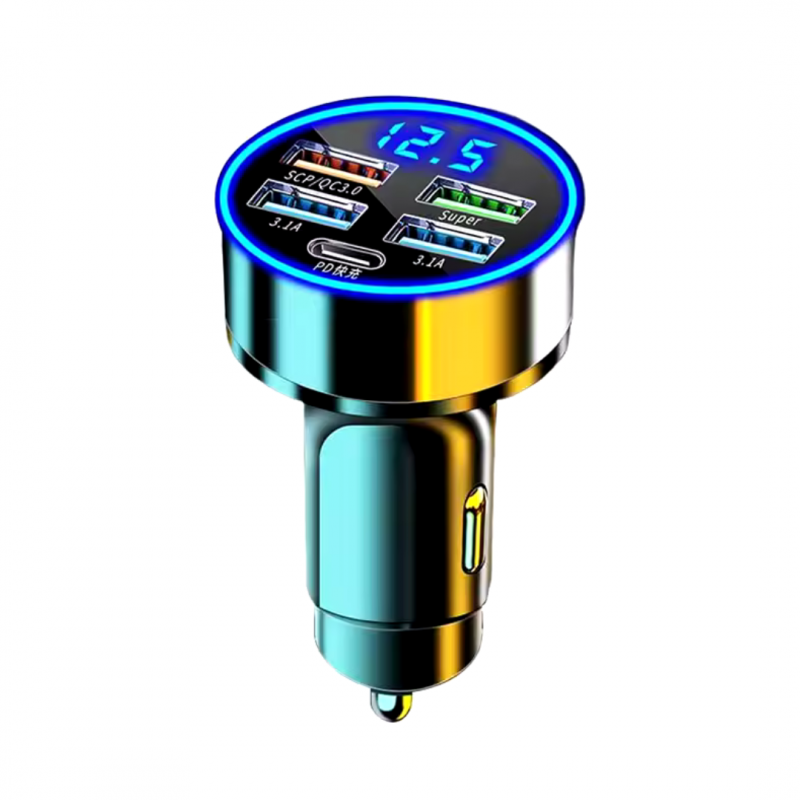 Adaptador de carga de cigarrera para vehiculo 5 puertos USB PD QC3.0 USB-C 250W