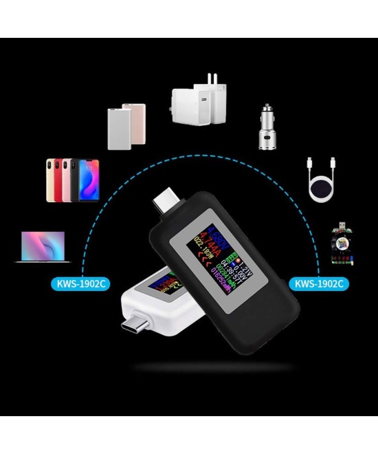 Medidor de voltaje y corriente USB KWS-1902C con pantalla a color y ...